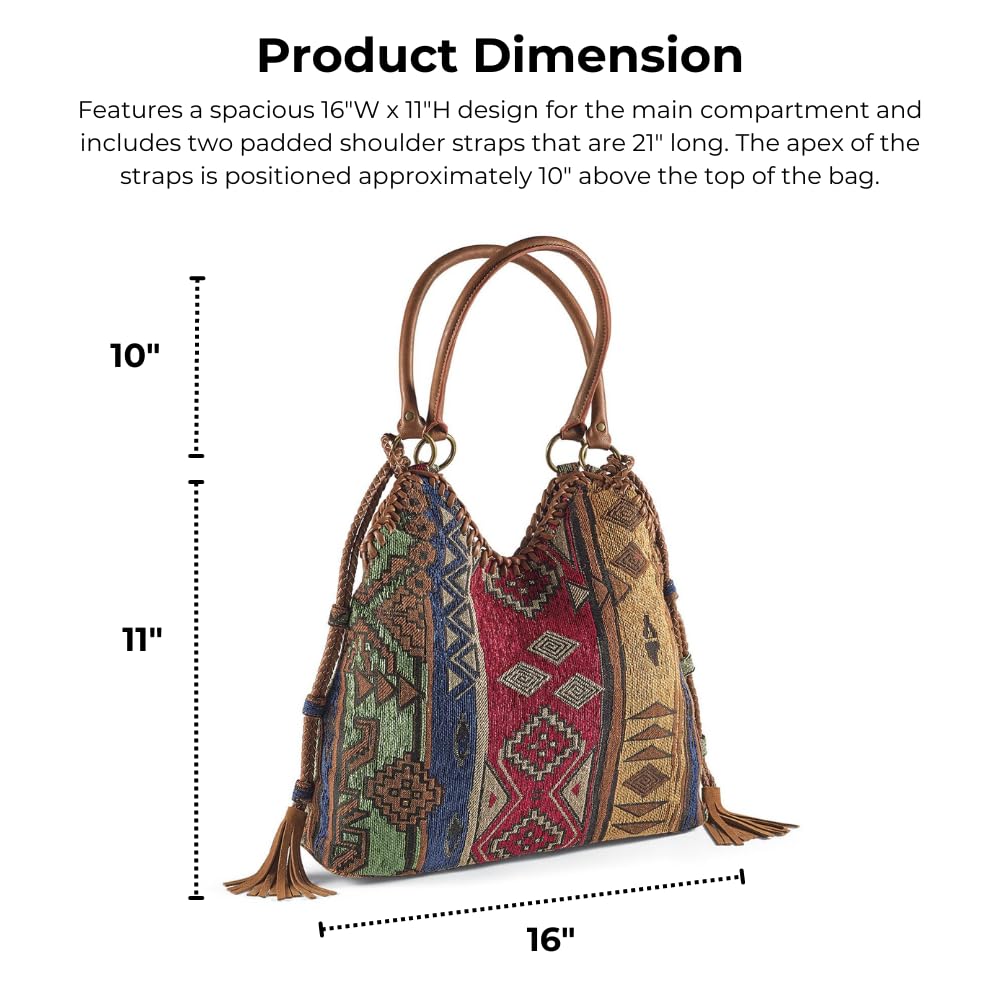 SAGEFINDS Natrona Tapestry Bag | Southwestern Pattern | Slouchy Purse | Snap Closure | Lined Interior with Pockets | 21β Long Double Handles | 16β H x 11β W