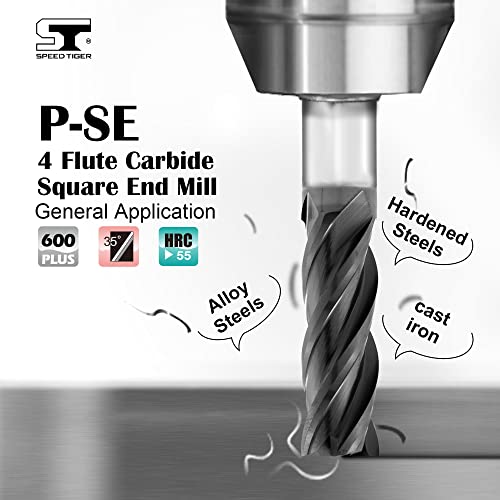 SPEED TIGER Micrograin Carbide Square End Mill - 4 Flute - 10mm 75L (1 Piece, 10mm) - for Milling Alloy Steels, Hardened Steel, Metal & More β Mill Bits Sets for DIYers & Professionals