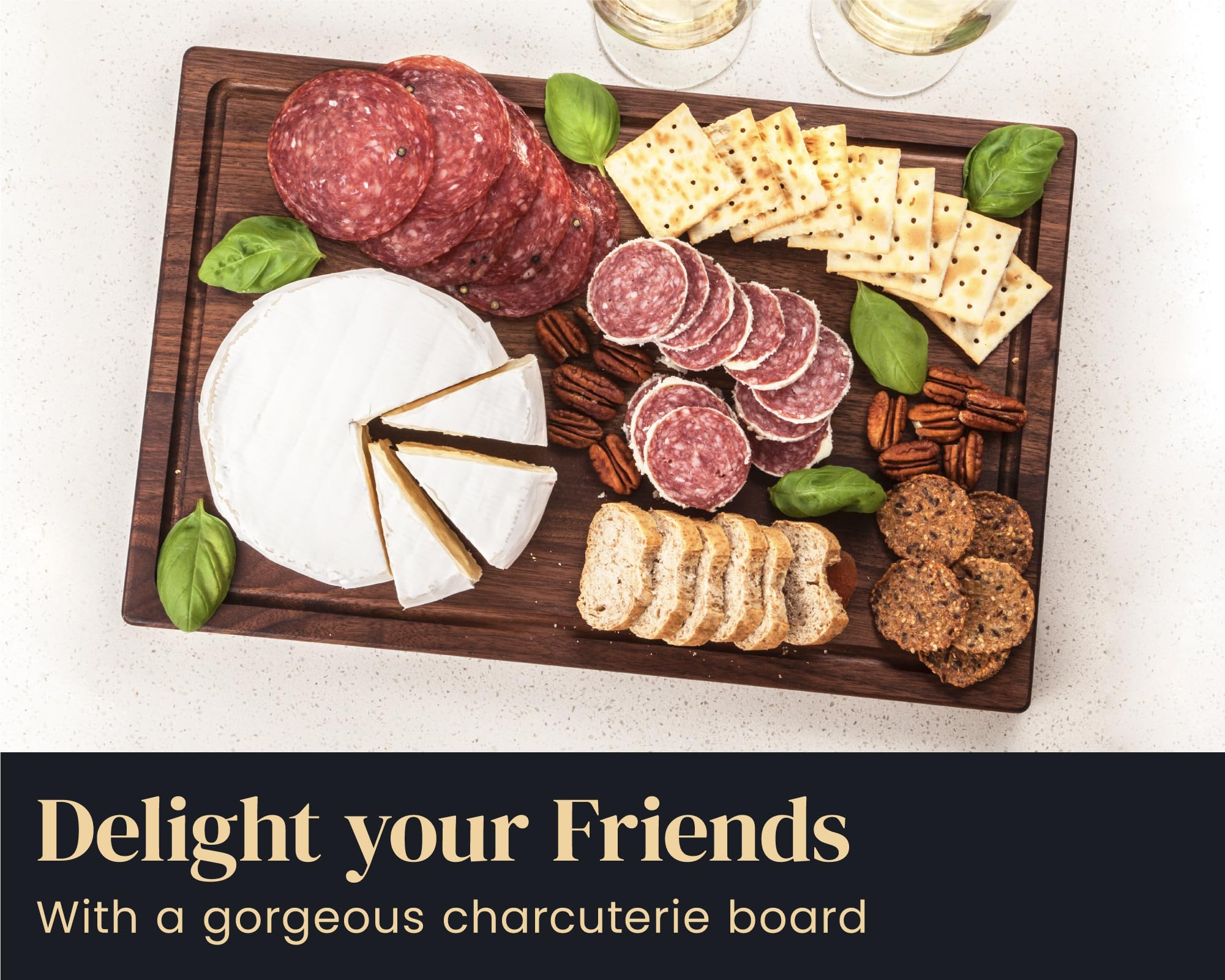 Mevell Walnut Wood Cutting Board for Kitchen, Reversible Wooden Chopping Board With Juice Grooves, Made in Canada (Walnut, 18x12x1.25)