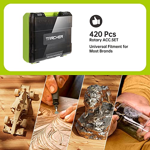 TARCHER Rotary Tool Accessories Kit 420pcs, 1/8", 3/32" and 1/16" Collets Shank Electric Grinder, Universal Fitment with Carrying Case for Cutting, Grinding, Sanding, Drilling, and Polishing