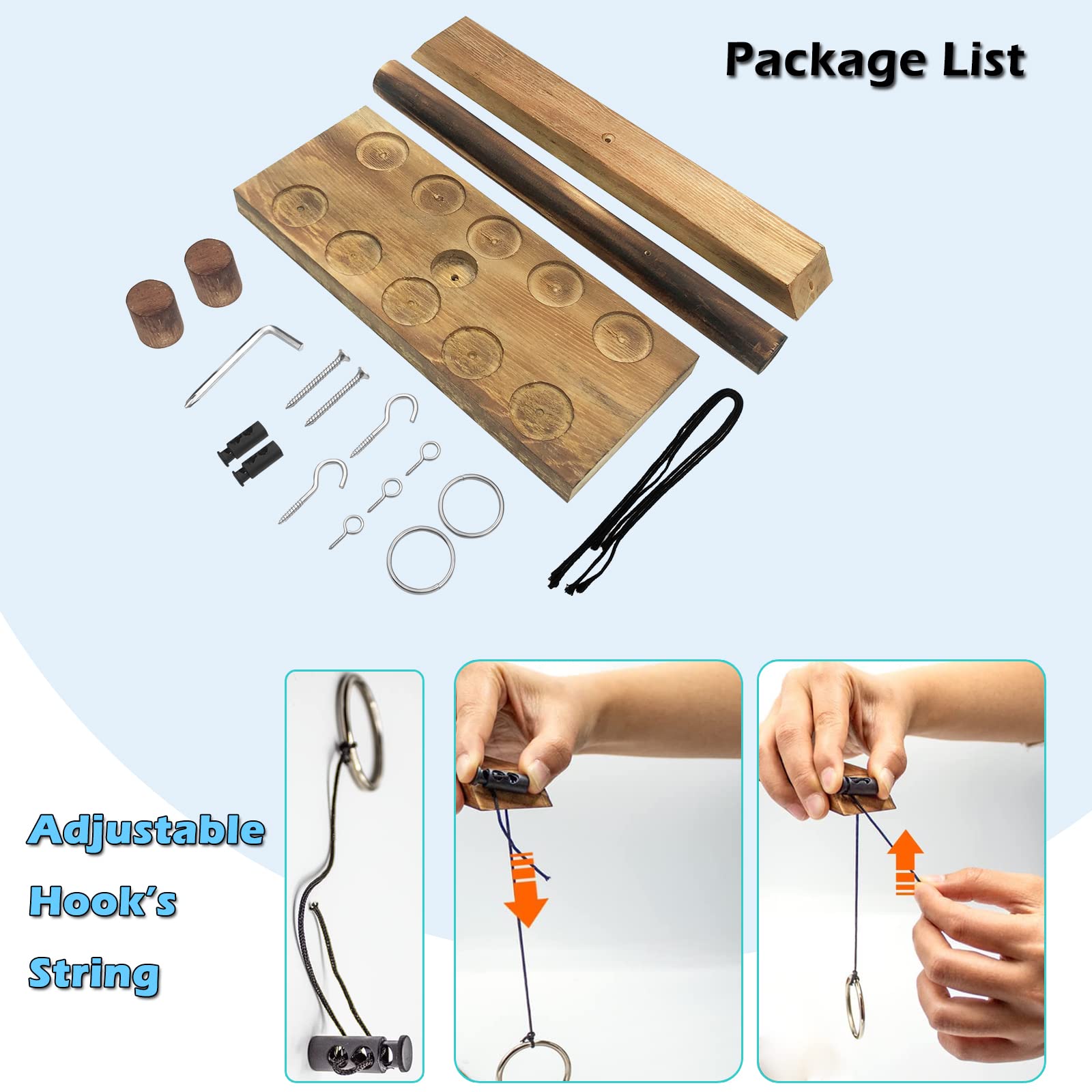 UBeesize Ring Toss Game for Adults and Kids, Ring Hook Party Game String, Larger Base Stability 5+5 Round, Fast-paced Interactive Ring and Hook Game Ring Toss, Wooden Clash Toss Bars Shots Game