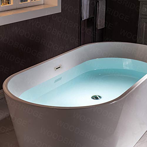 WOODBRIDGE 59" Acrylic Freestanding Bathtub Contemporary Soaking White Tub with Chrome Overflow and Drain,B0014-CH