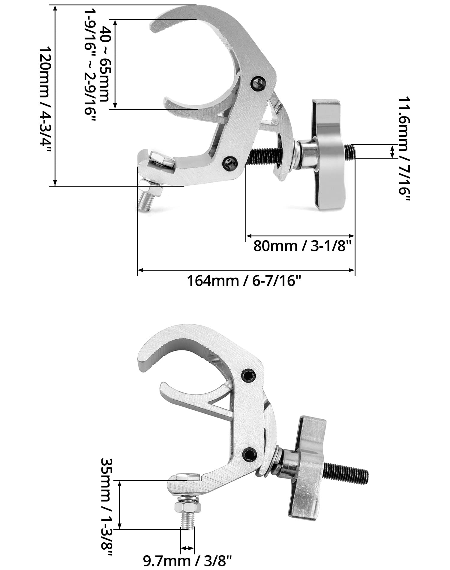 QWORK Truss Clamp Stage Lights Clamp, 2 Pack Pro Truss Clamp, Heavy Duty 330-pound Professional Clamp for Moving Head Stage Lighting Fixtures, 1.57-2.36 Inch Fit 40-60 mm OD Pipe