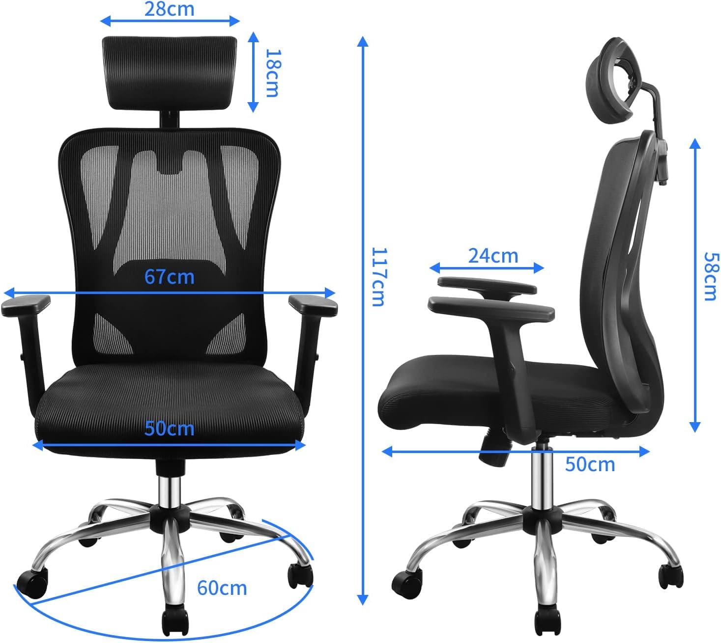 LYJFBD Ergonomic Office Chair Desk Chair with Adjustable Headrest and Armrest Computer Mesh Office Chair with Lumbar Support executive Swivel Chair for Home Office Study Game