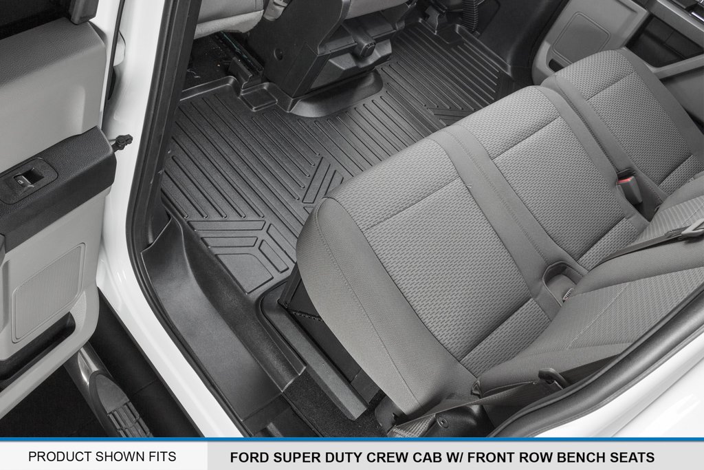 MAXLINER Custom Floor Mats 2 Row Liner Set Black Compatible with 2017-2022 Ford F-250/F-350 Super Duty Crew Cab with 1st Row Bench Seat