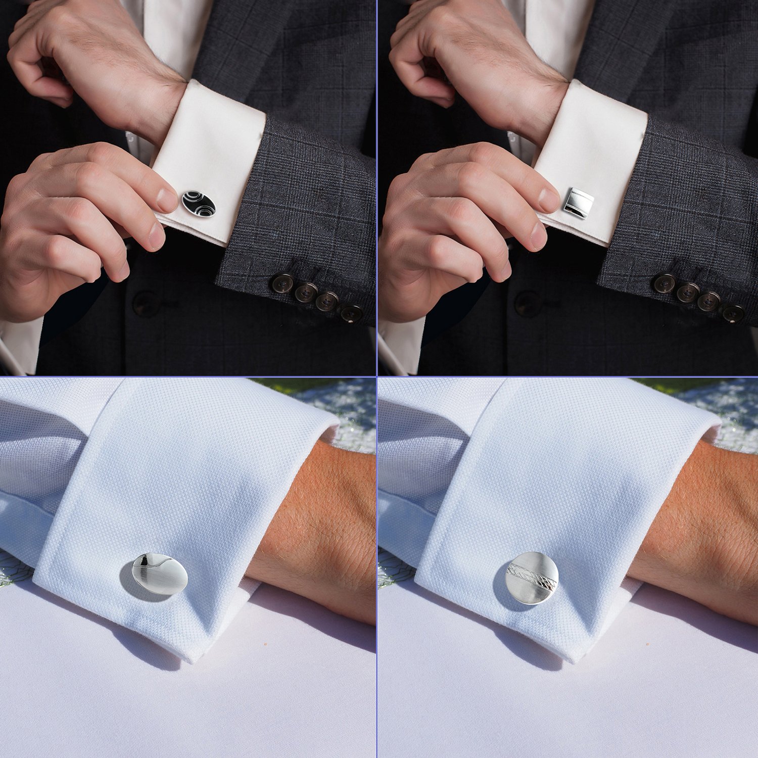 Luckeyui 12 Pairs Cufflinks Set Gifts for Men Vintage Wedding Tuxedo Shirt Cuff Links Silver & Black
