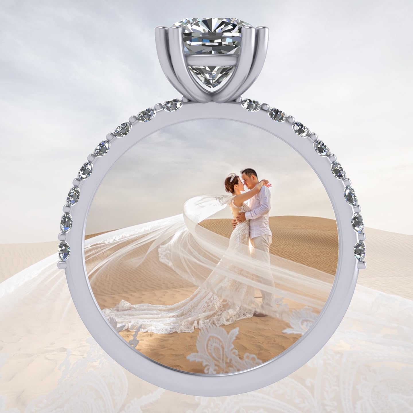 NANA Jewels Silver 7mm (2ct) Cushion Cut Pure Brilliance Zirconia Solitaire w/sides Eng Ring-Rhodium Plated-Size 7