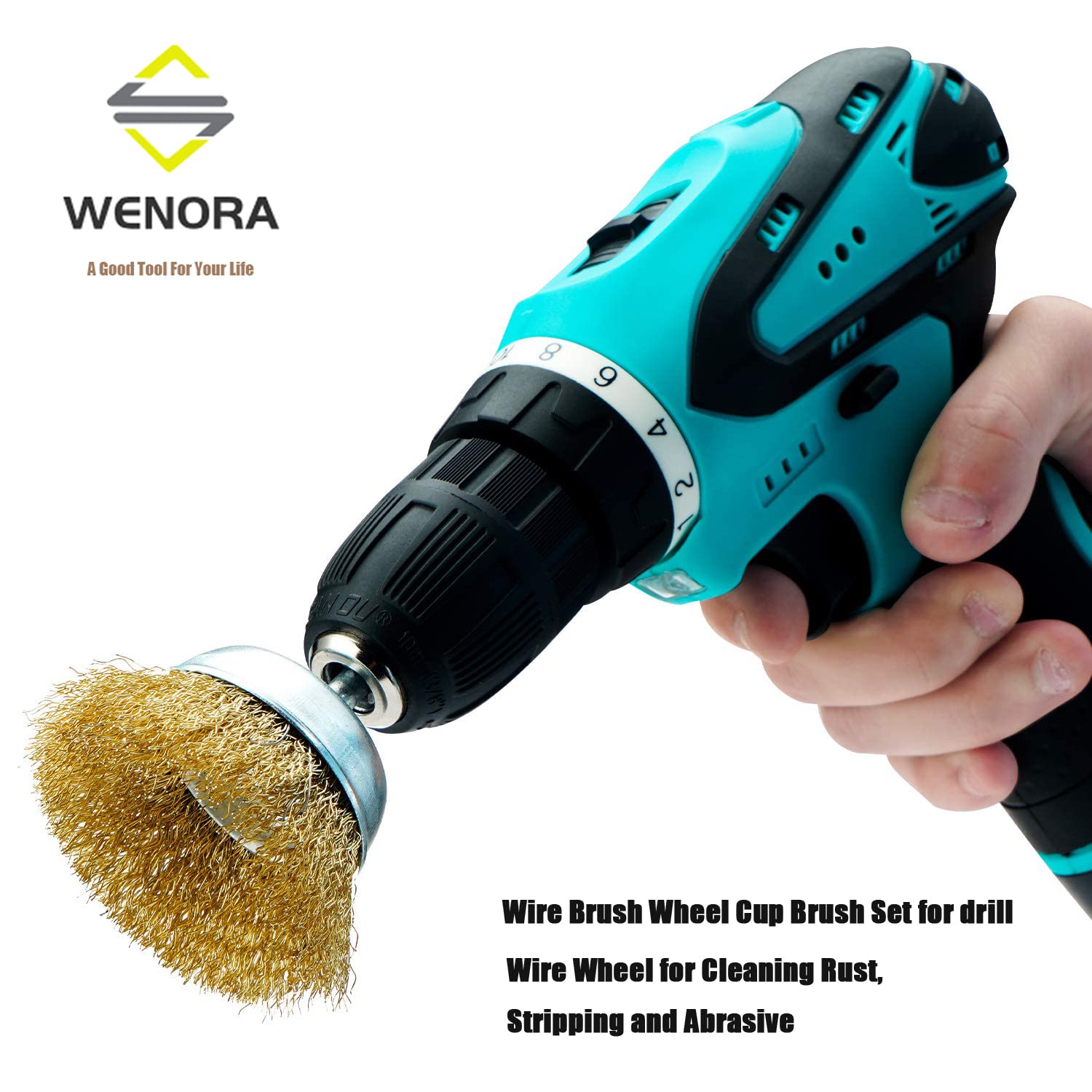 WENORA Brass Wire Brush for Drill Set 9 Pack, Brass Wire Wheel for Drill 1/4 Inch Hex Shank, Wire Cup Brush for Drill ,Coarse Brass Coated Crimped Wire Brush Drill Attachments