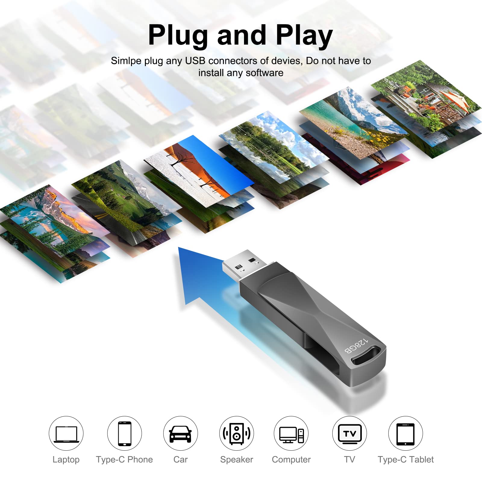 USB C Thumb Drive, Miaguroo 2 in 1 OTG Photo Stick, 128GB Flash Drive, Metal USB C Memory Stick, Waterproof USB Storage Flash Drive, Portable Pendrive for Android Phones, PC, Tablets, Laptops