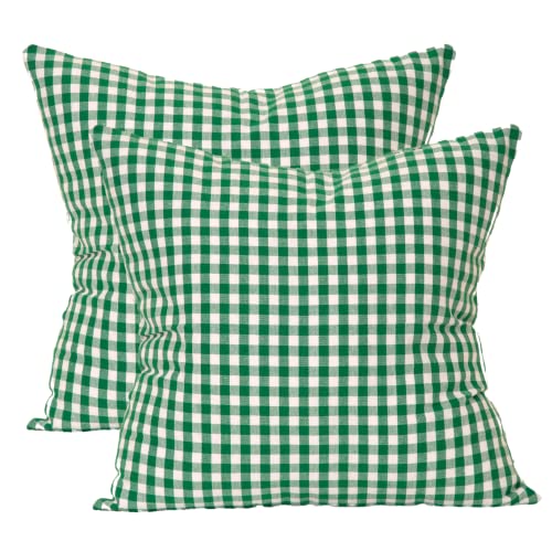WHITEWRAP Pillow Cover| Farmhouse Checkers Decorative Throw Pillow Cover| Pillowcase| 18x18 inch Pack of 2 Green and White