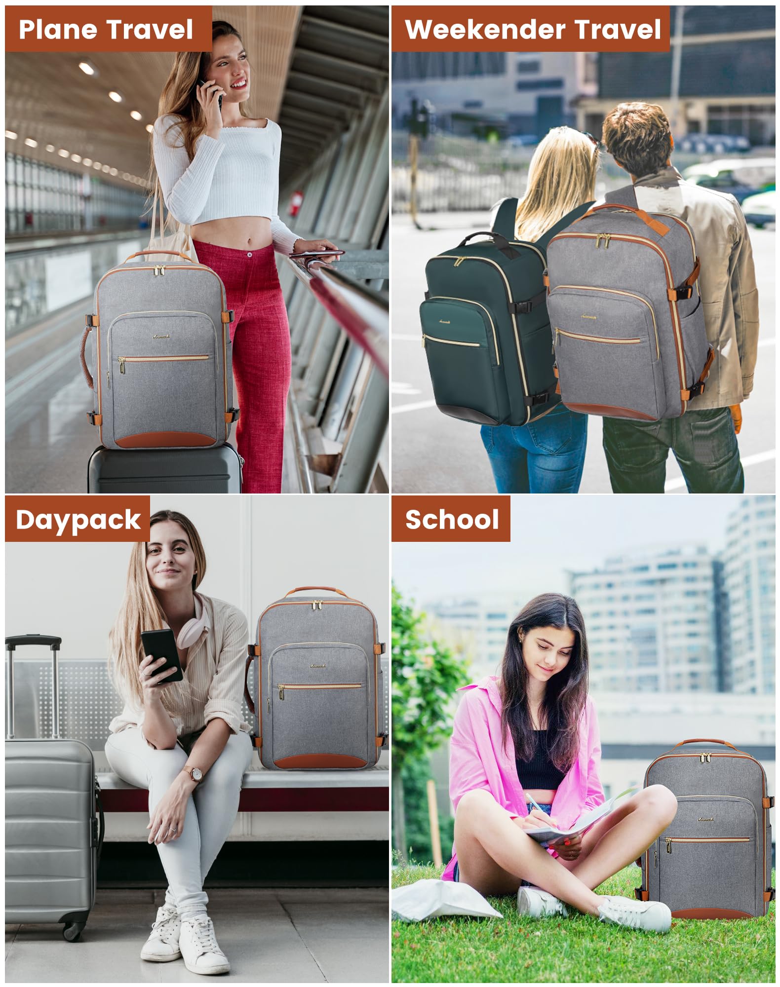 LOVEVOOK Carry on Backpack, 40L Travel 17inch Laptop Backpack as Personal Item Flight Approved, Waterproof Large TSA Luggage Daypack Business Weekender Overnight with 3 Packing Cubes, Grey-B
