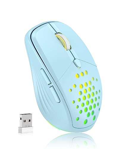 UHURU Wireless Mouse for Laptop, 2.4G Rechargeable LED Mouse, Small Computer Mice with Silent Click,3 Adjustable DPI, 6 Buttons, Compatible with Windows Chromebook (Blue) (UGM-03)