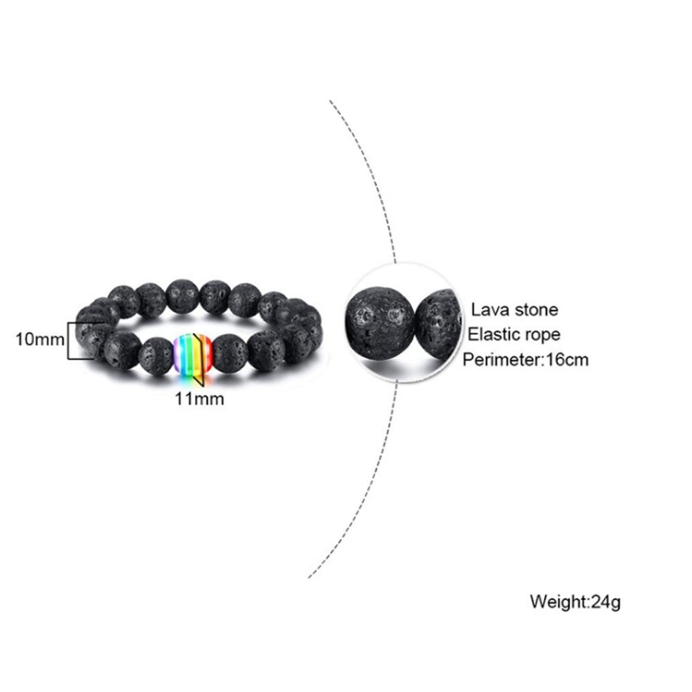 Nanafast LGBT Pride Relationship Rainbow Bracelet Lava Rock/Tiger Eye Stone Bead Bracelets For Gay Lesibian Black 2 Pcs