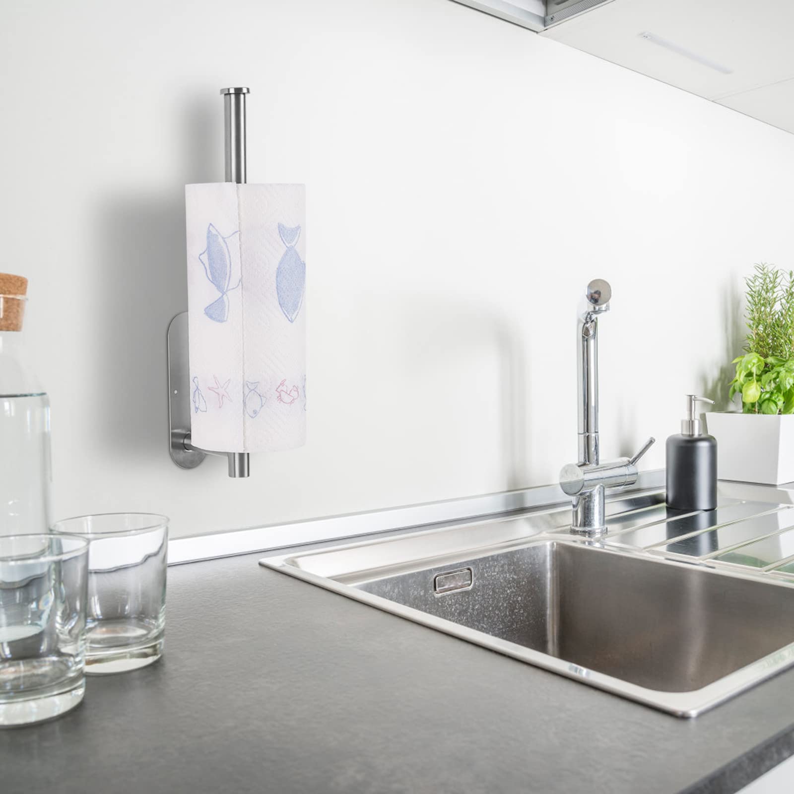 Paper Towel Holder Under Cabinet,Kitchen Wall Mount Stainless Steel Paper Towel Holder, Self-Adhesive or Screw Mount, for Kitchen and Bathroom.Silver 2pack