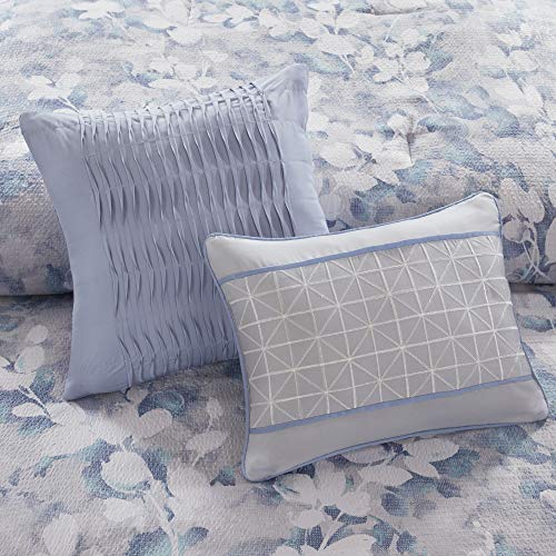 Madison Park Erica Comforter Quilt Combo Set - Modern Luxury Design, All Season Down Alternative Bedding, Matching Shams, Decorative Pillows, Full/Queen(90"x90"), Floral Blue 8 Piece