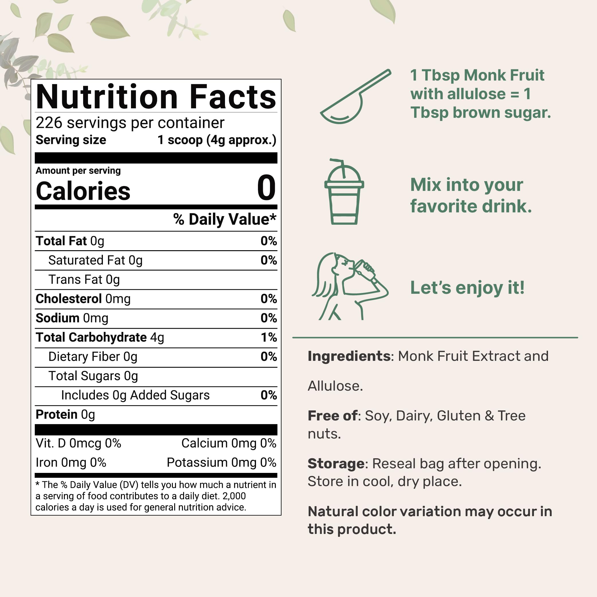 Micro Ingredients Golden Monk Fruit Sweetener Allulose, 2 lbs | No Erythritol, No Aftertaste, 1:1 Brown Sugar Substitute | Zero Calorie, Great for Drinks, Coffee, Tea, Cookies | Keto, Vegan, Non-GMO