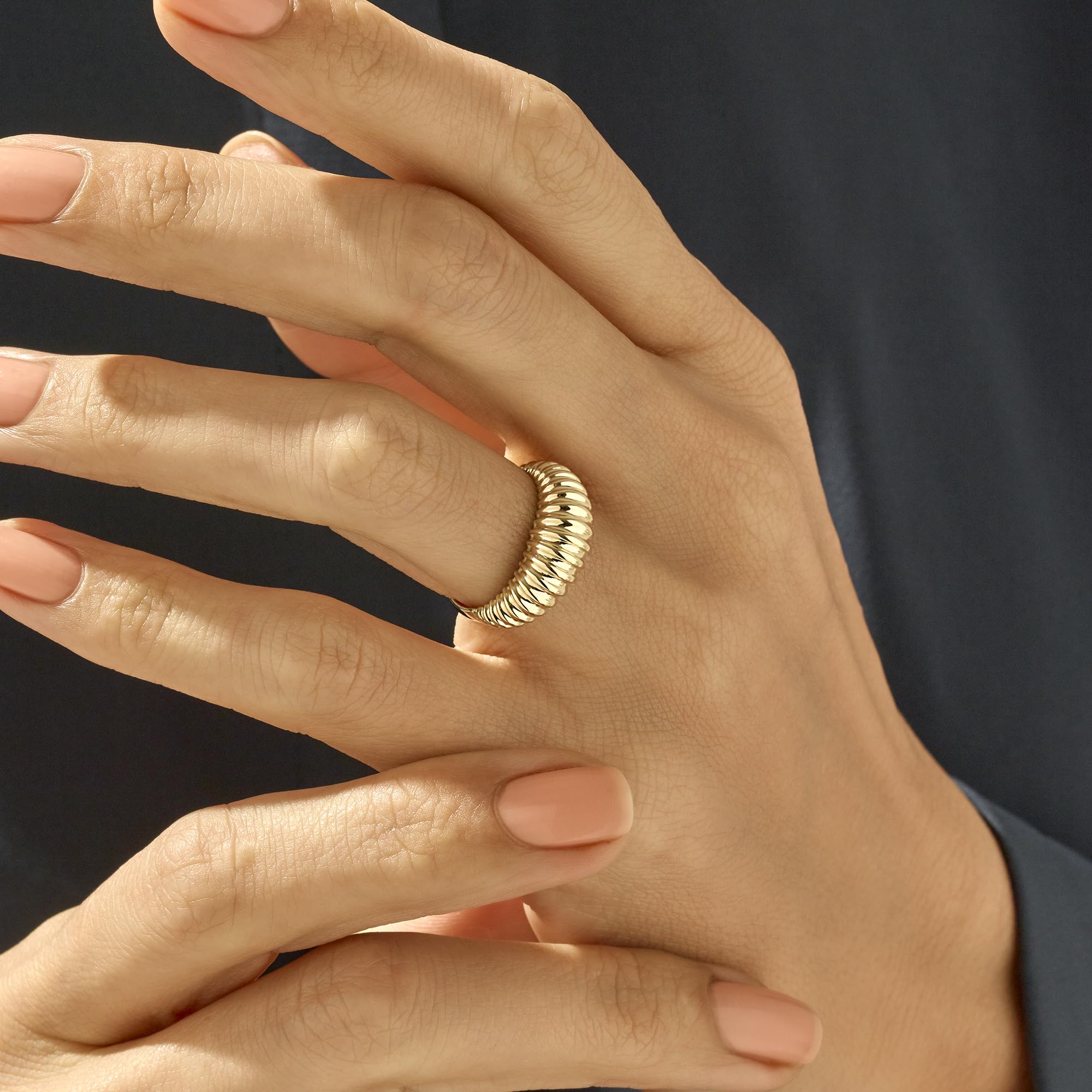 Norm Jewels Chunky Statement Ring in 14k Solid Gold Ribbed Dome Ring for Women Men Comfort Fit (Yellow Gold, 7.5)
