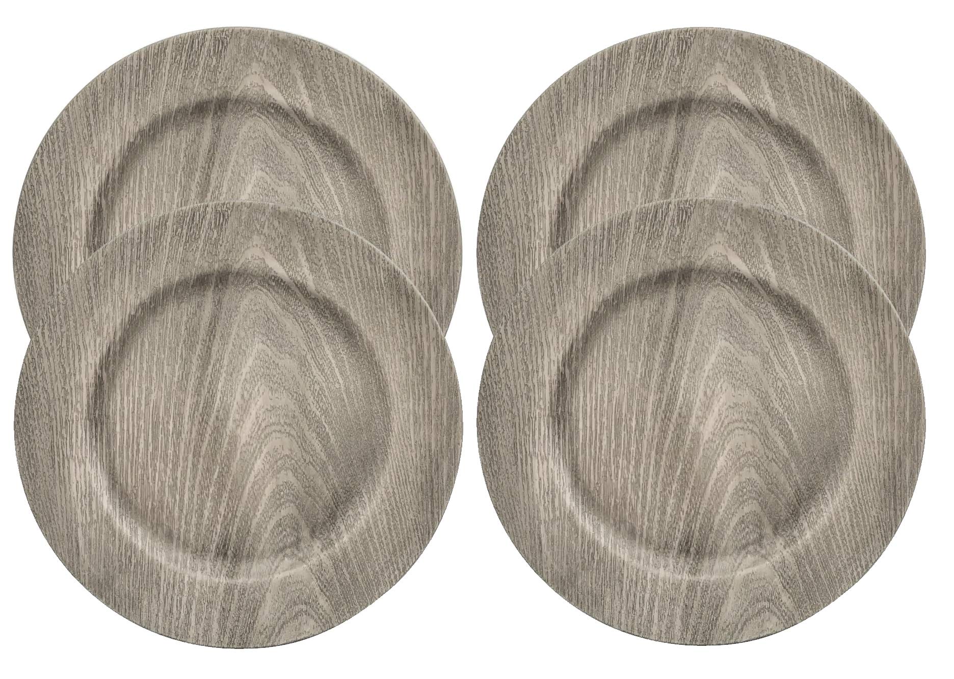 Rustic Distressed Farmhouse Faux Wood 13 in. Charger Plates in Gray Finish - Pack of 4