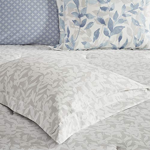 Madison Park Essentials Cozy Bed in a Bag Reversible Comforter with Complete Sheet Set - Modern Botanical Print All Season Cover, Shams, Decorative Pillow, King(104"x92"), Blue 8 Piece