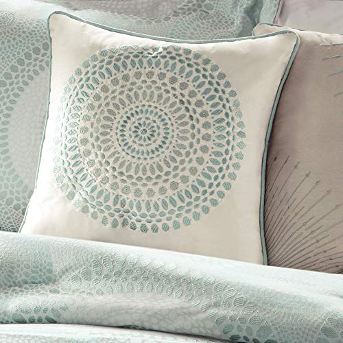 Madison Park Baxter Queen Size Bed Comforter Set Bed in A Bag - Seafoam Green Blue, Jacquard Medallion – 7 Pieces Bedding Sets – Ultra Soft Microfiber Bedroom Comforters