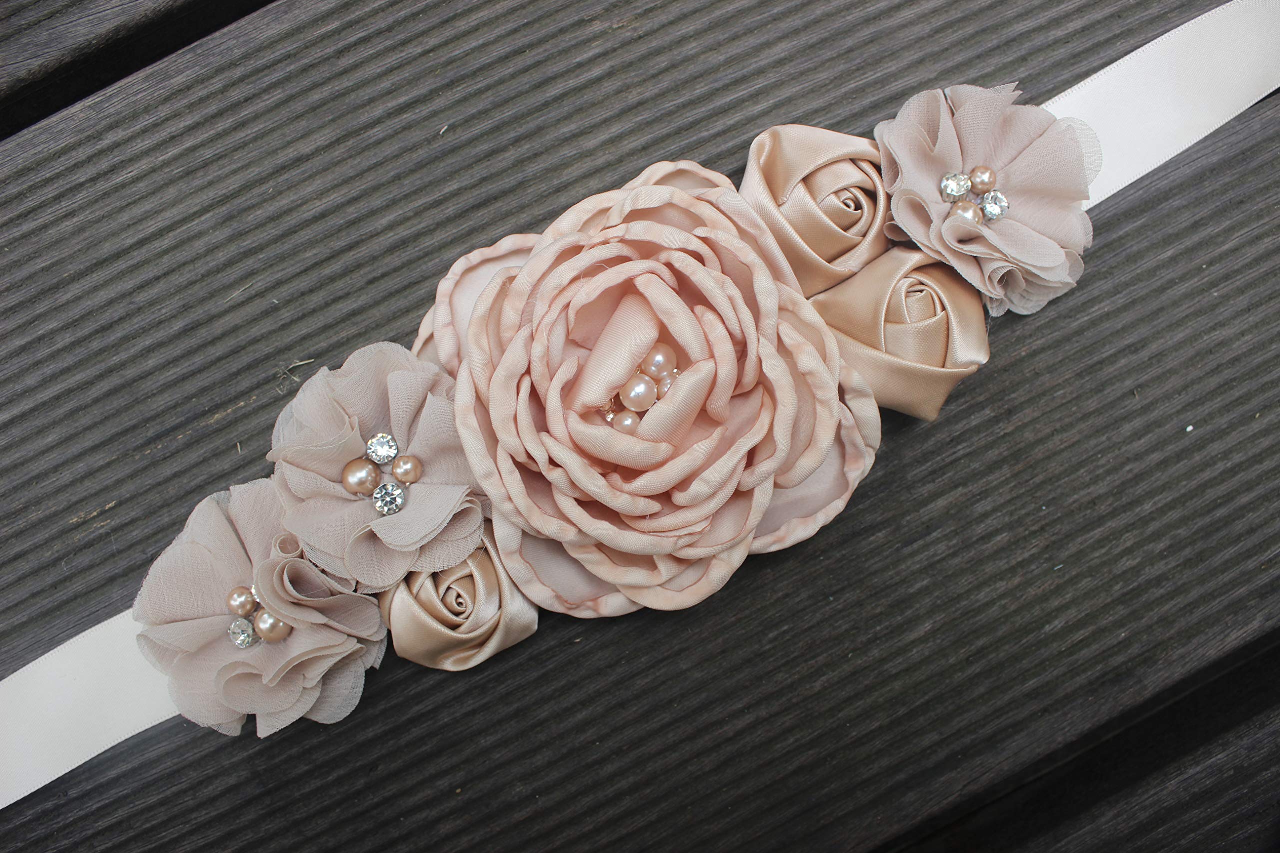 Nania Flowers materniry sash baby shower pregnancy belts for Mom to be (Champagne)