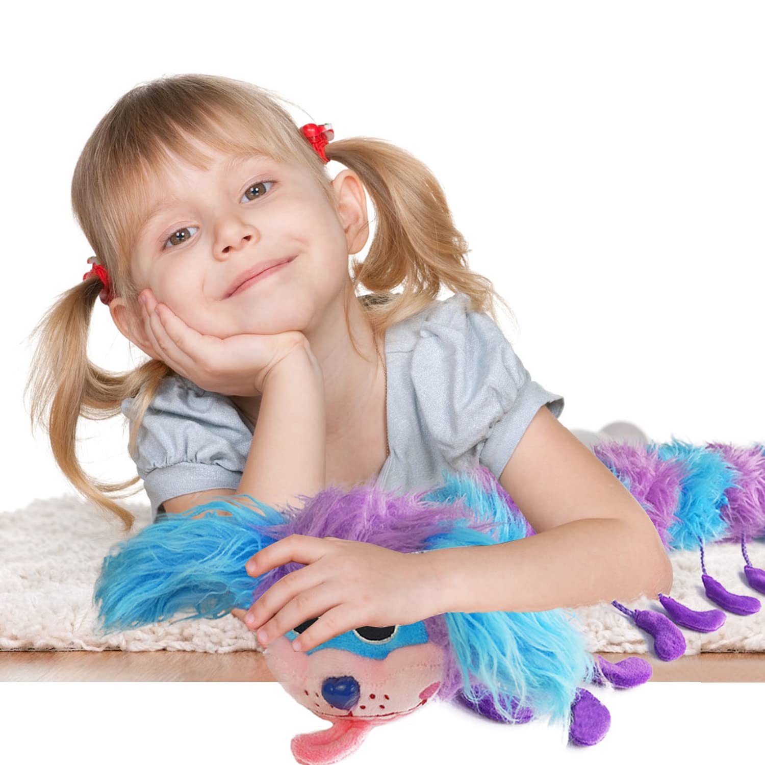 UKGNGEF Cute PJ Pug a Pillar Plush Pillow Doll, Soft Toy Parent-Child Storytelling Animated Caterpillar Plush Purple