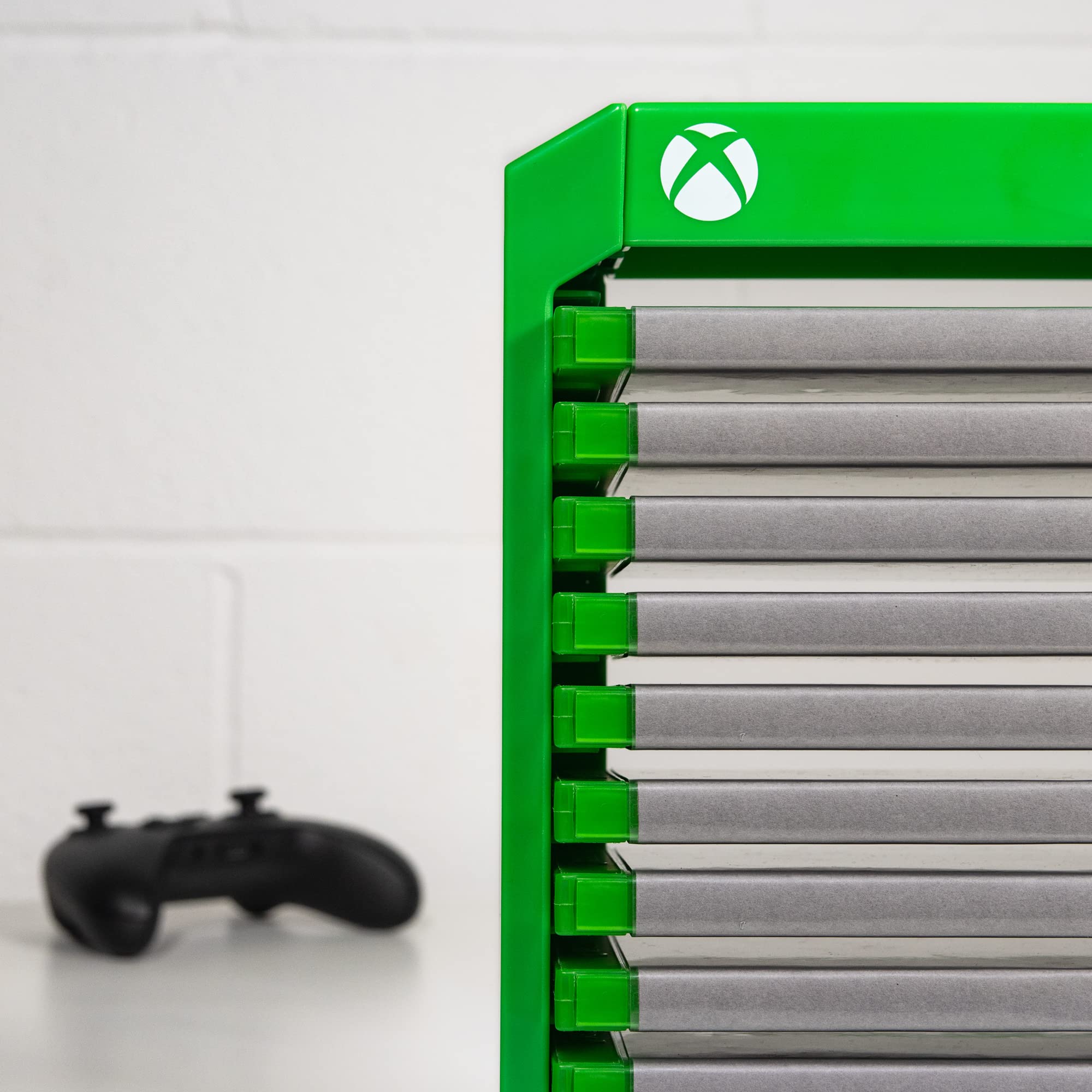 Numskull Official Xbox Premium Storage Tower, Game Stand for Xbox Series X S and Xbox One - Holder Stores 10 Games or Blu-Ray Cases, 2022 Edition