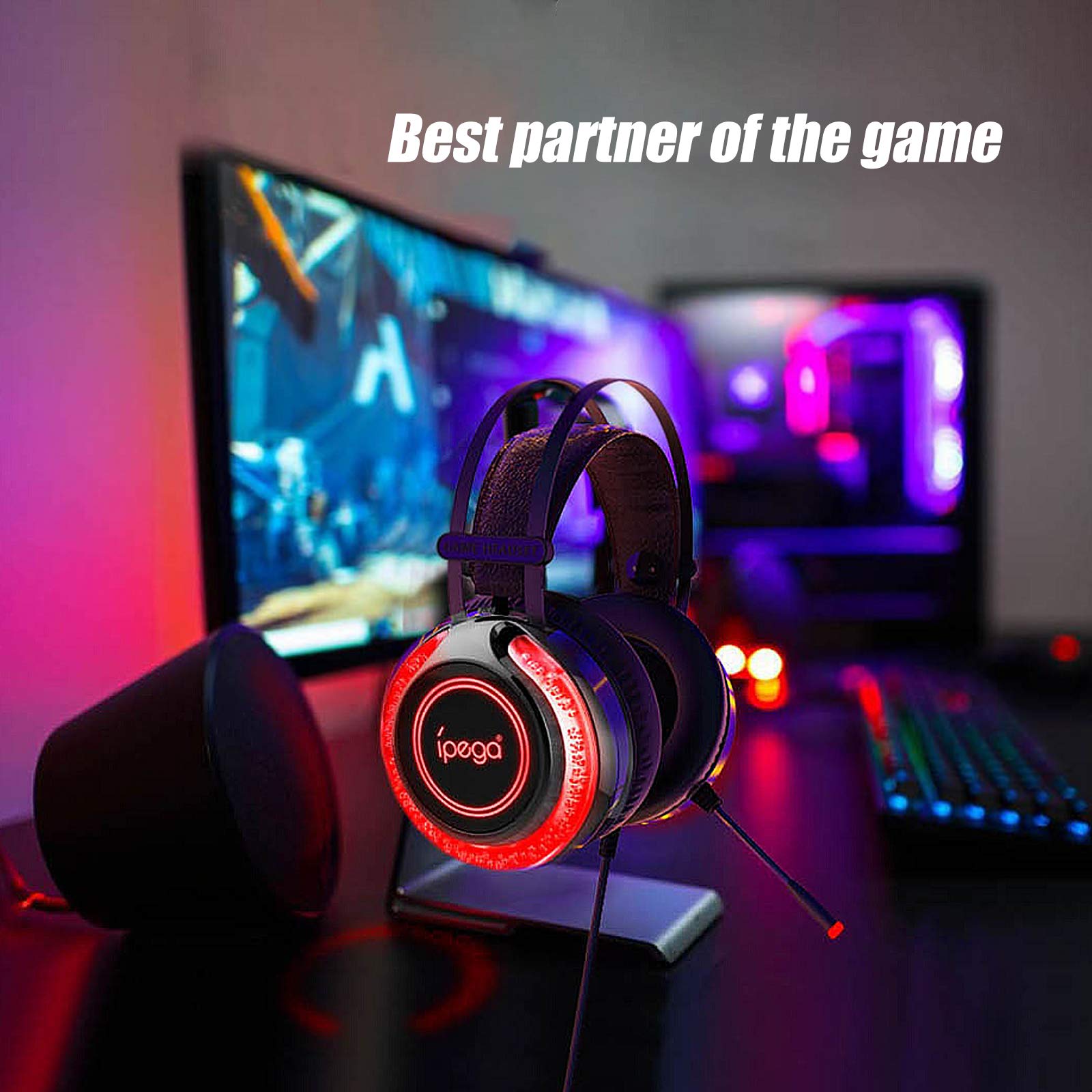 OLYGIVE Gaming Headet, Wired Headset for PS5 PS4 Xbox Switch PC, Noise Cancelling Over Ear Headset with Mic, LED Light, Bass Surround