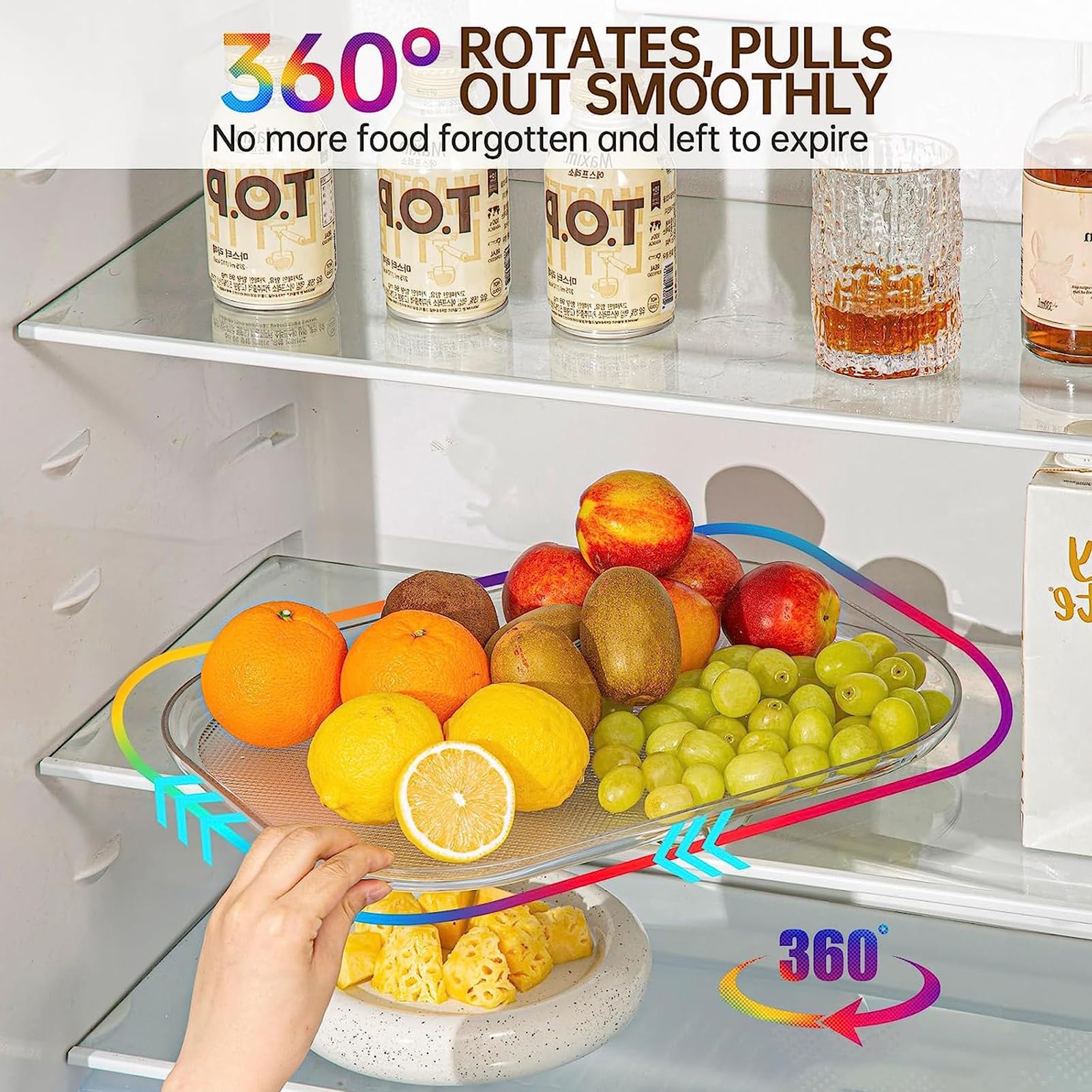 MOCIUN Lazy Susan Turntable Organizer for Refrigerator, Rectangle Turntable for Refrigerator, Lazy Susan for Cabinet, Table, Pantry, Kitchen, Countertop