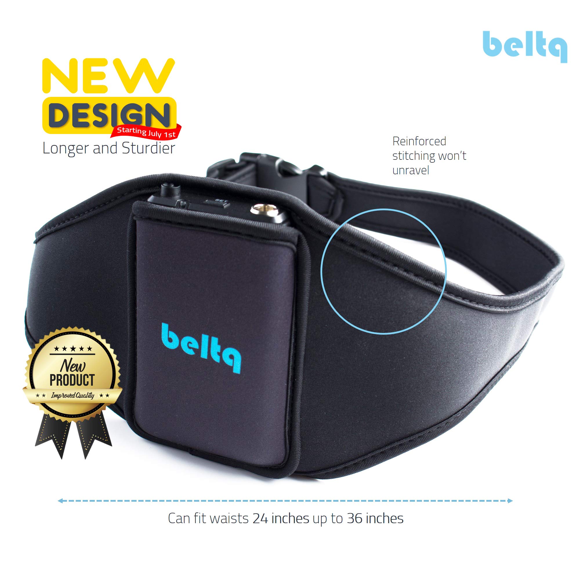 Microphone Belt/Mic Belt by Beltq Black Carrier Belts for Microphone Transmitter Up to 36 inch Waists Mic Pack Holster for Fitness Instructor or Theatre