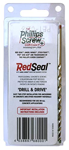 Velocity Concrete Screw Kit with RedSeal Moisture Barrier β Includes 12 High-Performance Concrete Screws, 1 Drill Bit, and 1 Driver Bit (Flat Head, Size 1/4β x 2 1/4β)