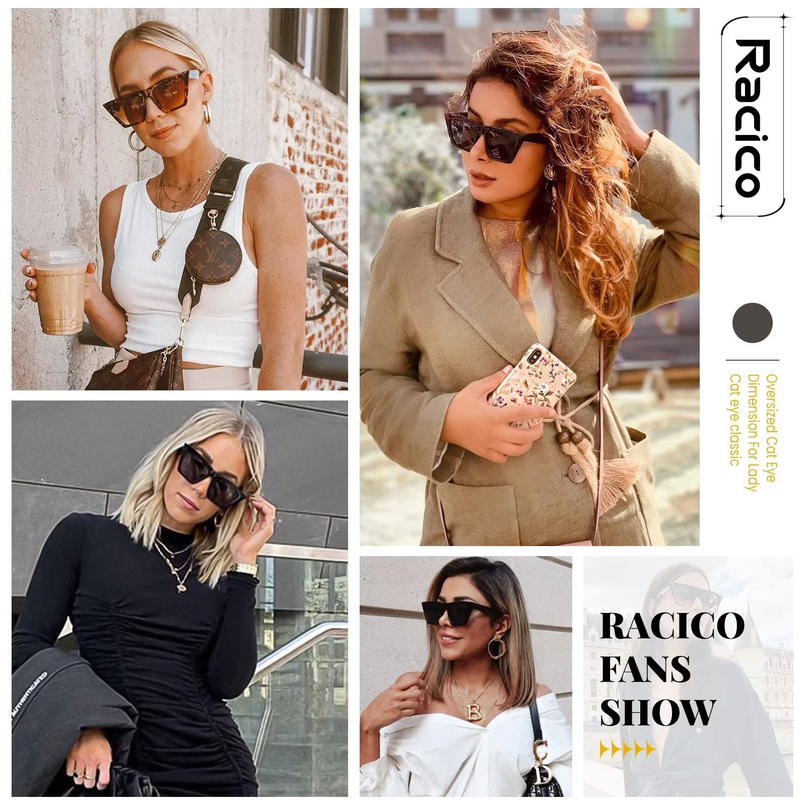racico Trendy Cat Eye Sunglasses Women - 2 pack Vintage Oversized Cateye Style Square Sun Glasses Women Men