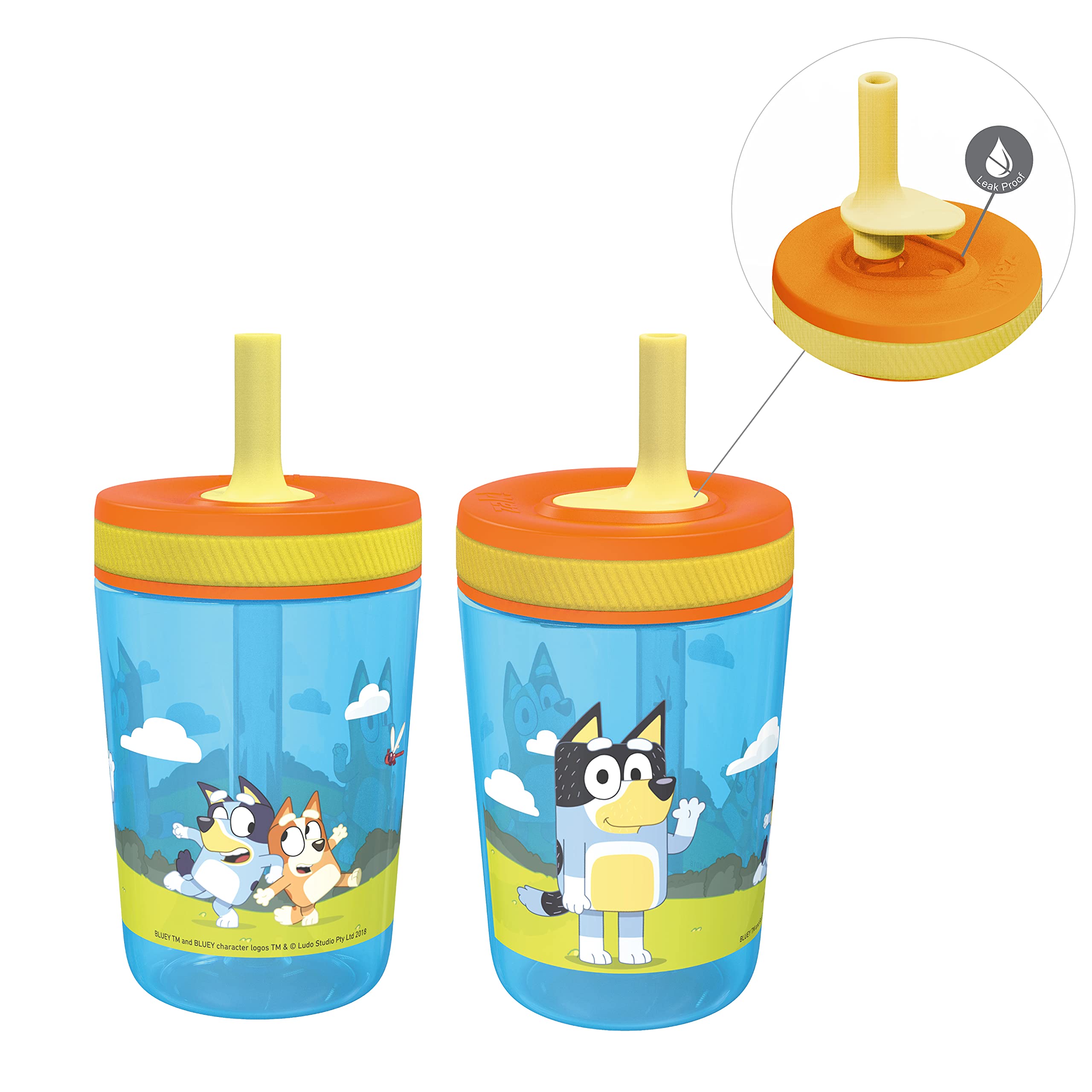 Zak Designs Bluey Kids Tumblers and Water Bottles Bundle (4 Pieces) | BPA-Free and Leakproof | Includes 15oz Tumblers (2 Count) and 16oz Water Bottles (2 Count)