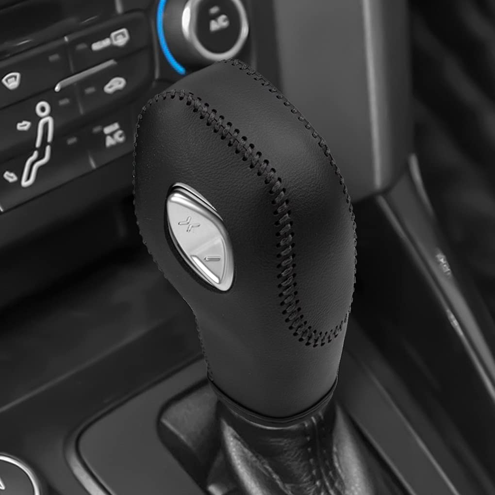 NUNUMEI Auto Car Leather Gear Shift Knob Cover for Ford Fusion Focus Edge Fiesta EcoSport Escape C-Max Energi Wagon Transit Accessories (B-2)