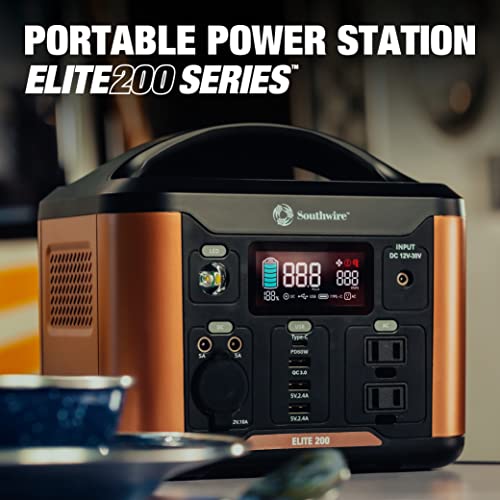 Southwire Elite 200 Series, 222Wh Backup Lithium Battery, 120V/200W Pure Sine Wave AC Outlet, Solar Generator (Solar Panel Not Included) for Camping, Travel, RV, Outdoors and more