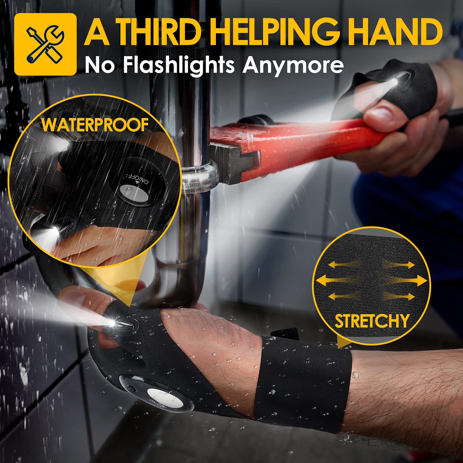 PARIGO LED Flashlight Gloves, Father Day Mens Gifts for Dad Husband Grandpa, Cool Gadget Christmas Birthday Gifts for Men Adults Him Boyfriend Guy, Hand Light for Fishing Camping Grill Car Repairing