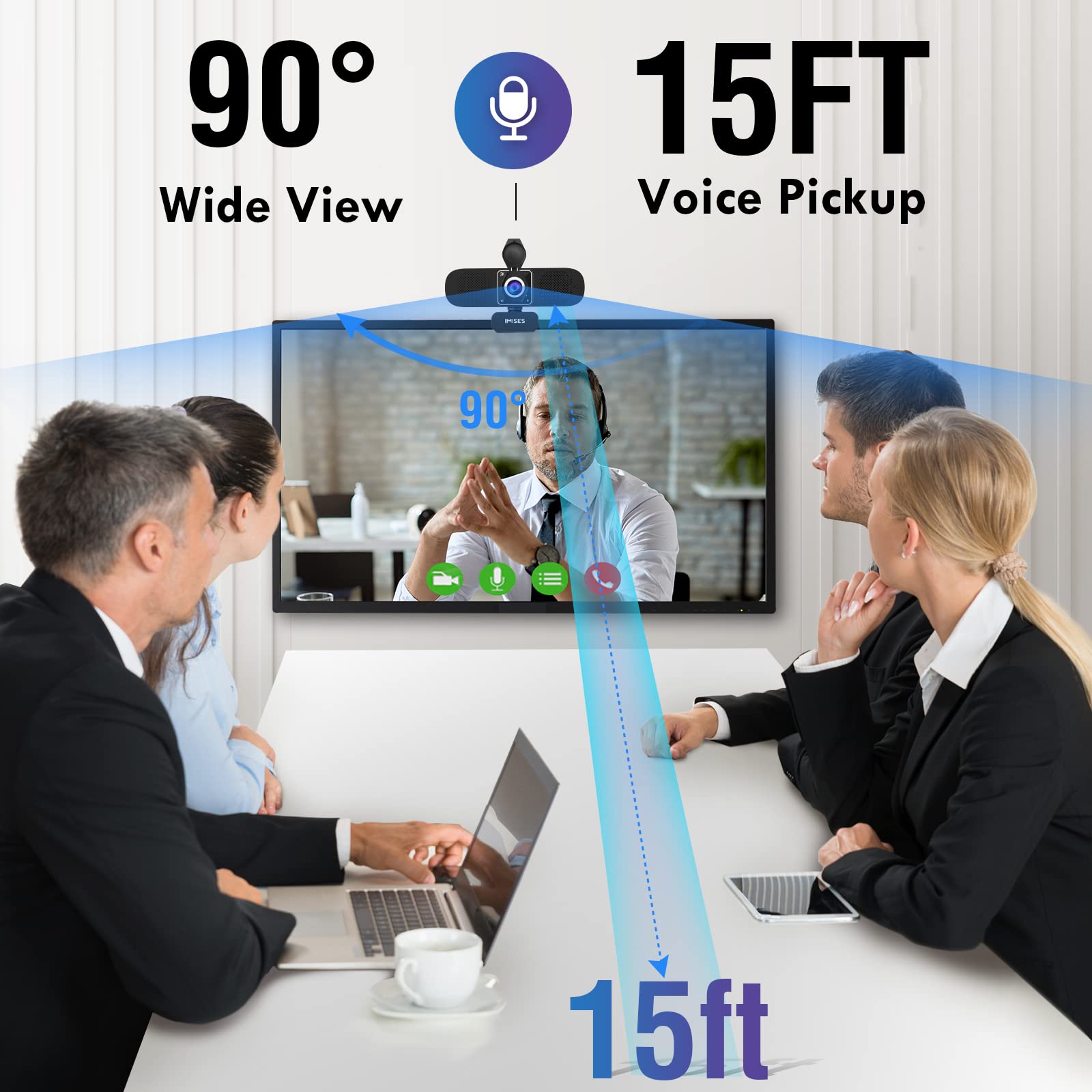 USB C Webcam, 2K Webcam with Microphone and Speaker, 3 in 1 Webcam with Auto Focus and White Balance, 90°Wide FoV, Laptop Camera with Privacy Cover, Plug & Play for Conference/Streaming/Video Calls