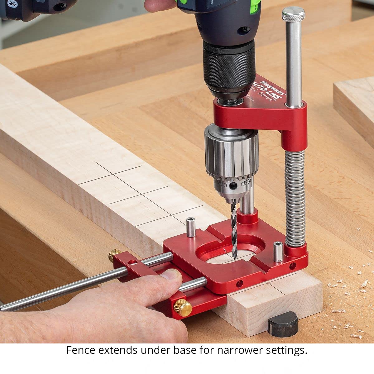 Woodpeckers Auto Line Drill Guide, Portable Drill Guide, Drill Up To 2 Inch Holes, Versatile Base and Fence System