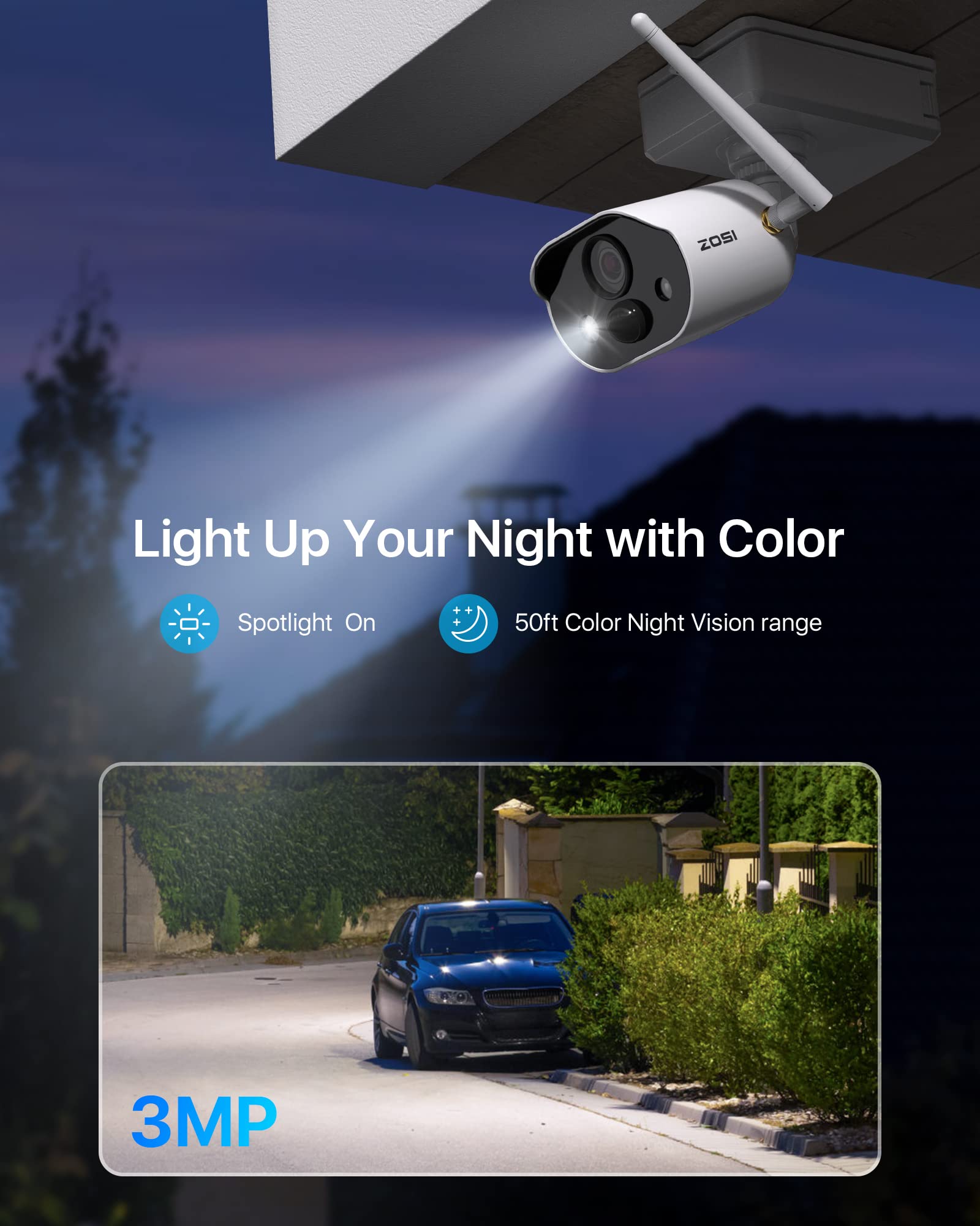 ZOSI C306PK 8CH 4Pack 2K 3MP Wireless Battery Powered Security Camera System with 4Pack C289 Outdoor PTZ Cameras, Color Night Vision, Spotlight, 2-Way Talk, Light & Siren Alarm, 1TB HDD