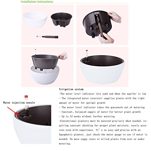 Vencer 11 Inch Plastic Round Self Watering Planter,Water Indicator,Modern Decorative Planter Pot for All House Plants Flowers, Herbs, Vegetables, Tropical,White,VF-048