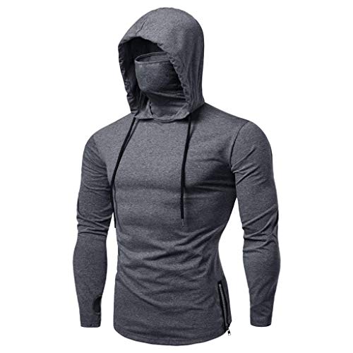 Mens Face_Cover Button Sports Sleeveless/Short/Long Sleeve Vest Hooded Splice Large Open-Forked Male Tank Tops Shirt Blouse with ๐๐ฎ๐ฐ๐ฒ ๐ ๐ฎ๐๐ธ