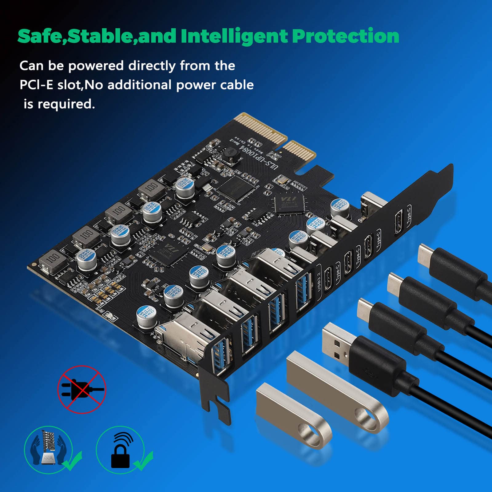YEELIYA 8-Ports USB PCIe Card 10Gbps Bandwidth PCI Express (4X USB C-4x USB A) Expansion Card,USB to PCIe Adapter Support Desktop PC for Windows 7/8/10/Linux and MAC OS