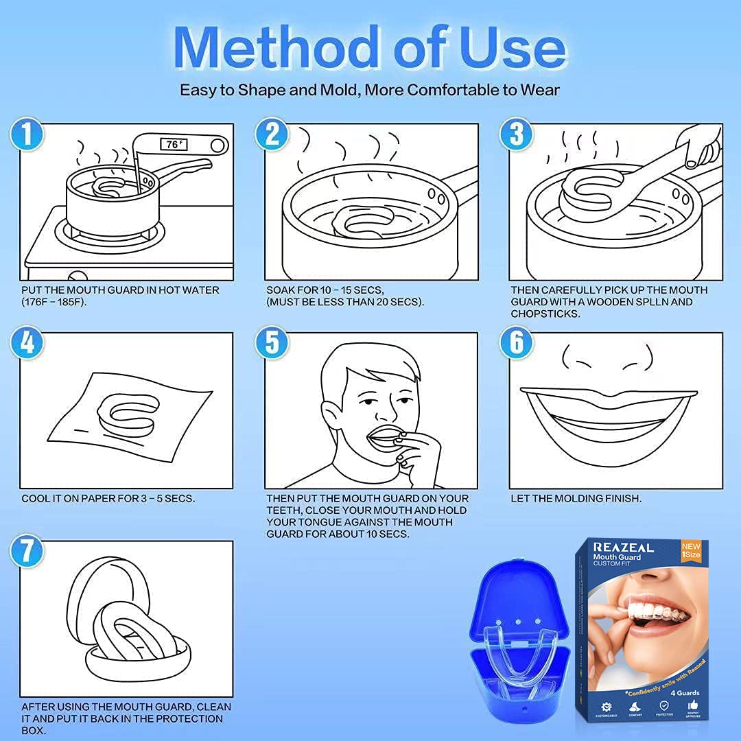 Mouth Guard for Grinding Teeth at Night: Moldable Dental Guard for Sleeping 4 Pack/One Size