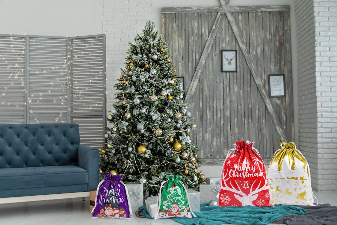 Lyforpyton 12 Pack 9.8" Medium Christmas Gift Bags With Tissue Paper