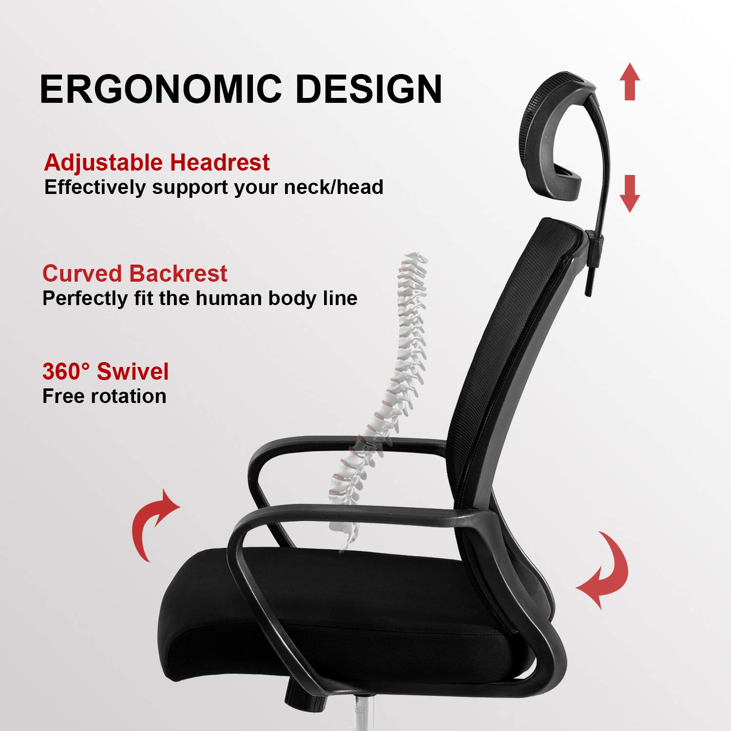 Magic Life Office Chair Computer Chair, Home Office Desk Chair with Wheels and Adjustable Headrest (Black)