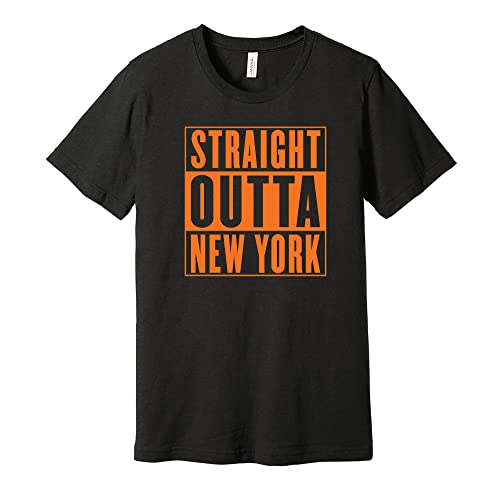 Straight Outta New York - Represent NYC - Hip Hop Parody Shirt - Blue and Orange Version - Black - XL
