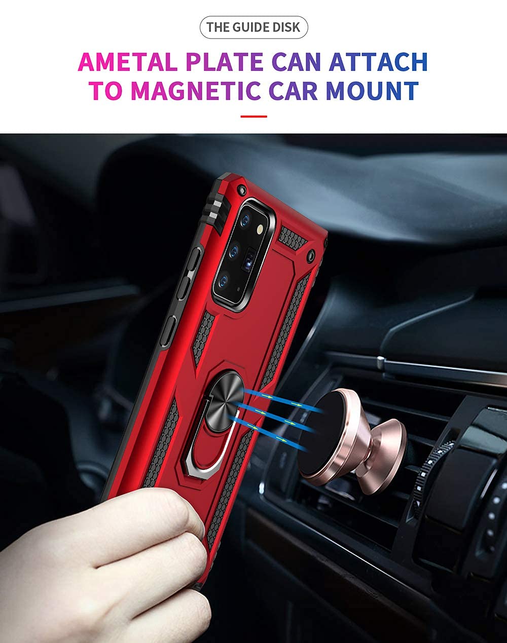 Military Grade Drop Impact for Samsung Galaxy Note 20 Case Note 20 5G Case 360 Metal Rotating Ring Kickstand Holder Armor Heavy Duty Shockproof Case for Galaxy Note 20 5G Phone Case (Red)