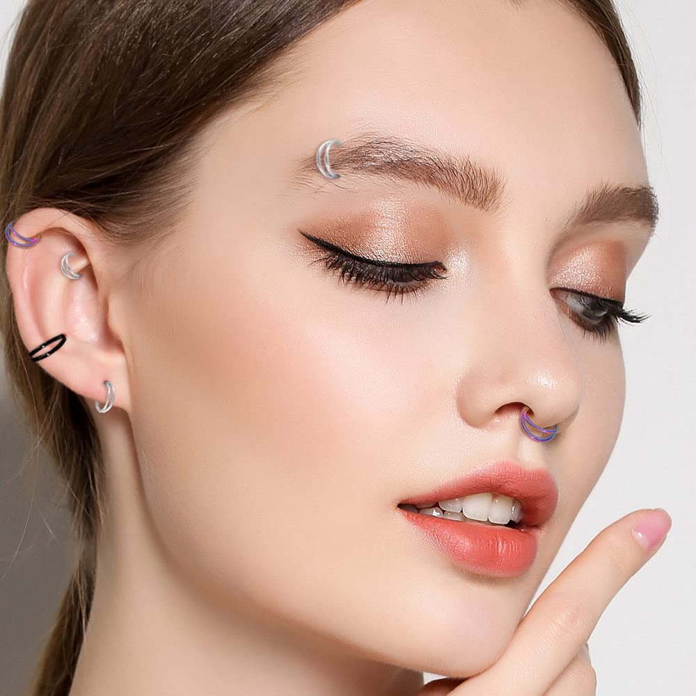 Nose Rings Hoops Nose ring Double Septum Ring Cartilage Hoop Lip Rings For Women 16g Rainbow 8/10mm