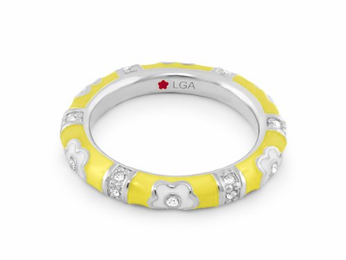 Lauren G Adams Rhodium-Plated Stackable Pave Daisy Love Ring with Enamel