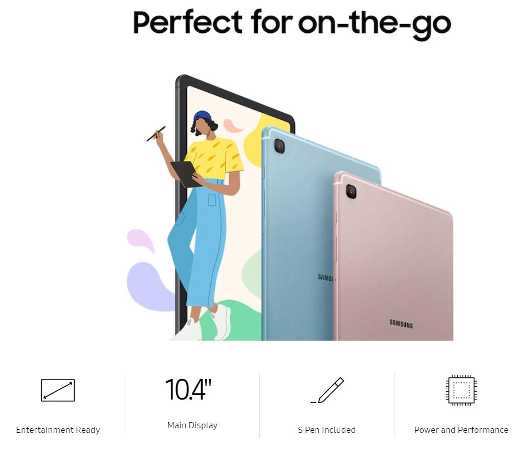 SAMSUNG Galaxy Tab S6 Lite w/S Pen (128GB, 4GB) 10.4 , Octa-core Exynos 9610, 7040mAh Battery, Android 10, Wi-Fi Tablet SM-P610 (64GB SD Bundle) (Angora Blue)